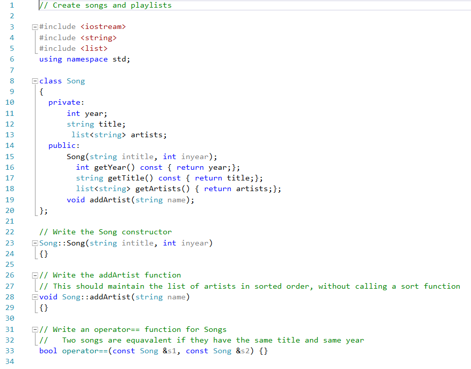 Solved This project involves two classes, Song, which has a | Chegg.com