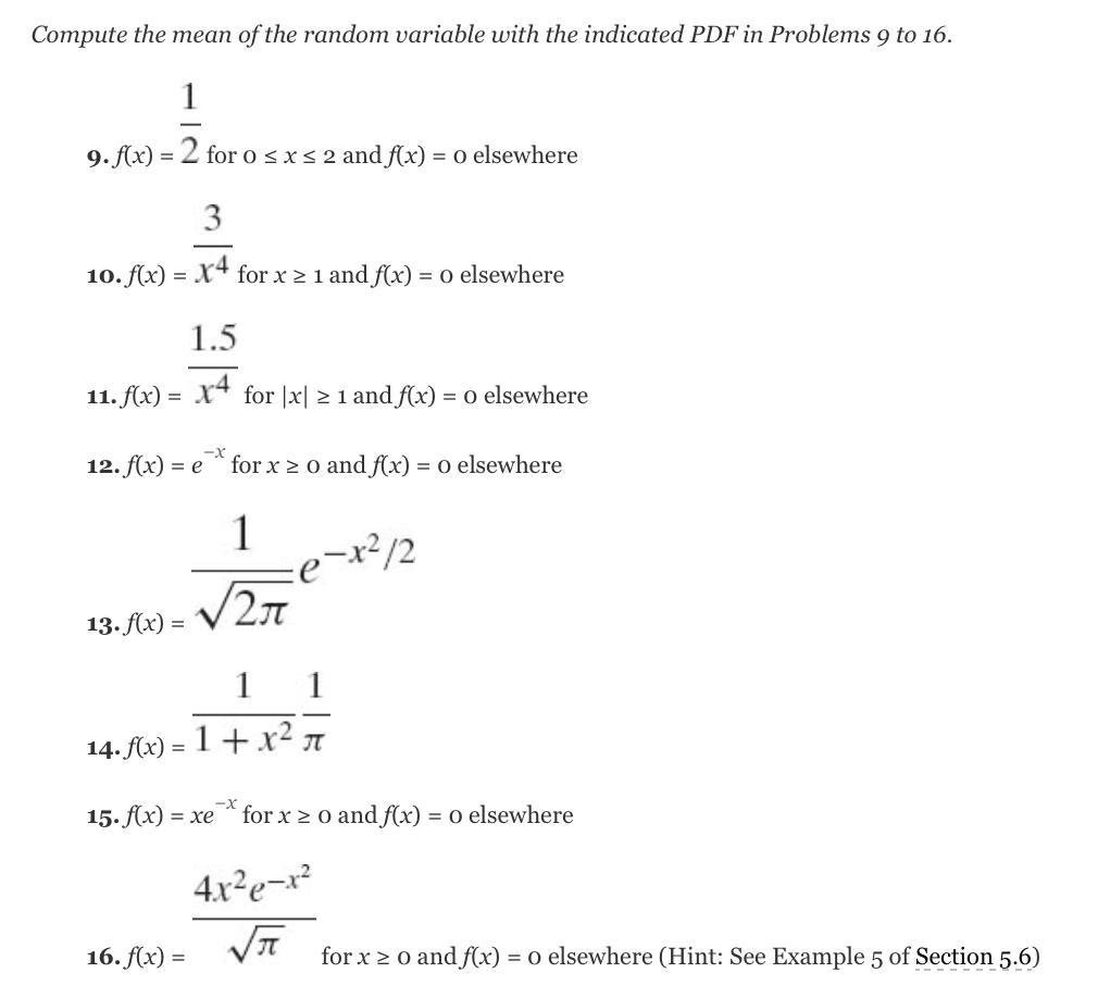 Solved Compute the mean of the random variable with the | Chegg.com