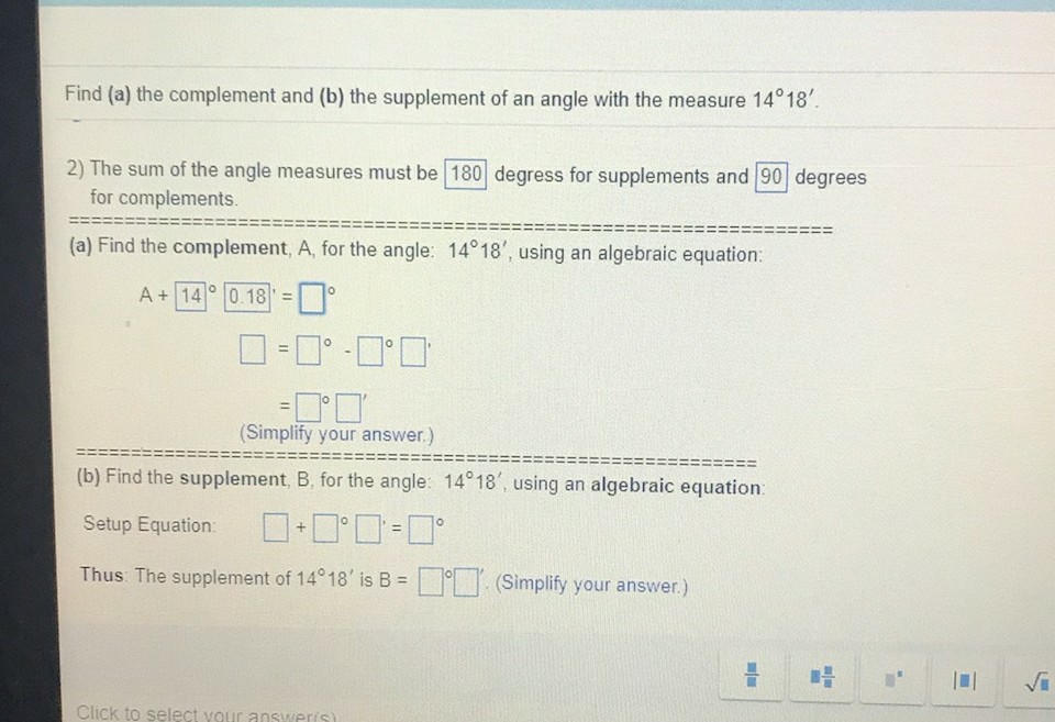 Solved Find (a) the complement and (b) the supplement of an | Chegg.com