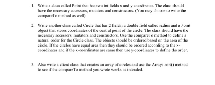 Solved Write a class called Point that has two int fields x | Chegg.com