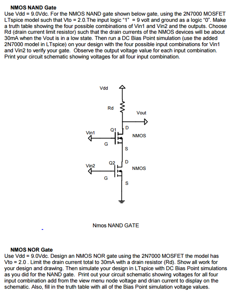 Use Vdd = 9.0Vdc. For the NMOS NAND gate shown below | Chegg.com
