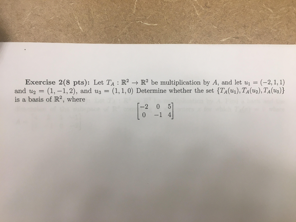 Solved Exercise 2(8 pts): Let Ta : R2 ? R2 be multiplication | Chegg.com