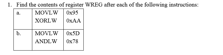 Solved 1. Find the contents of register WREG after each of | Chegg.com