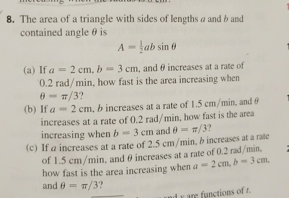 Solved 8. The area of a triangle with sides of lengths a and | Chegg.com