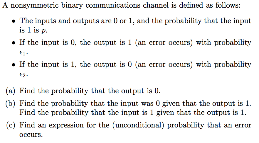 Solved A nonsymmetric binary communications channel is | Chegg.com
