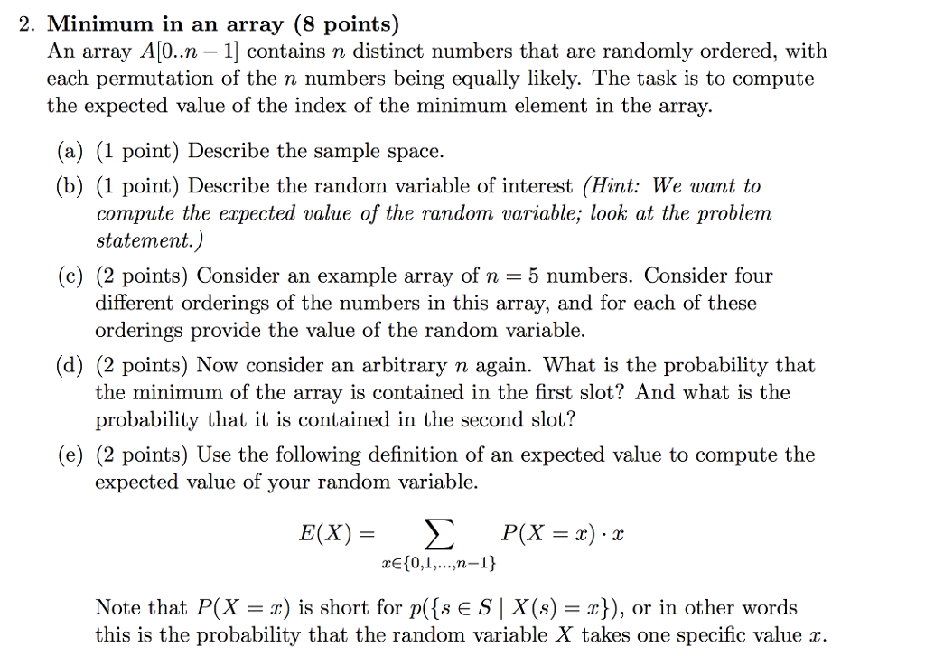 Solved 2 Minimum In An Array 8 Points An Array A 0n 0531