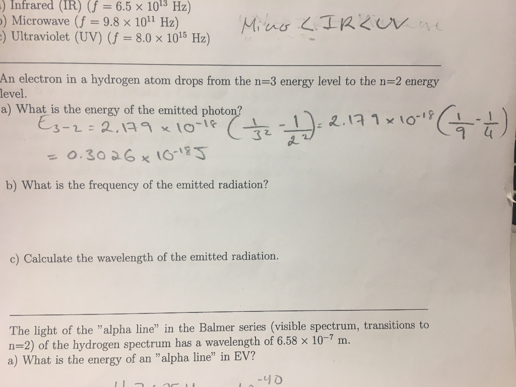 Solved An Electron In A Hydrogen Atom Drops From The N 3