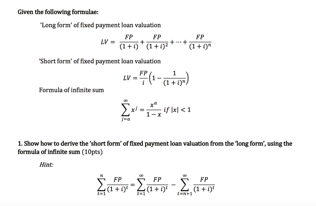 Solved Given the following formulae: 'Long form' of fixed | Chegg.com