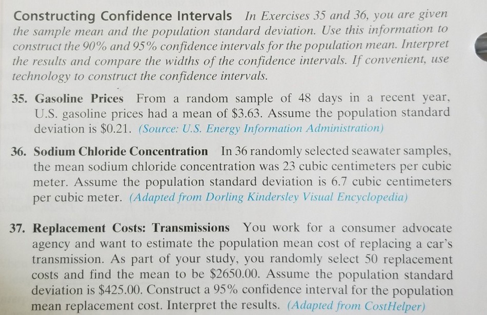 Solved Constructing Confidence Intervals In Exercises 35 and | Chegg.com