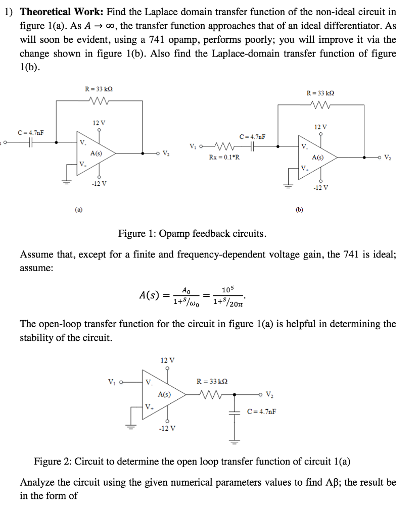 Solved 1) Theoretical Work: Find the Laplace domain transfer | Chegg.com