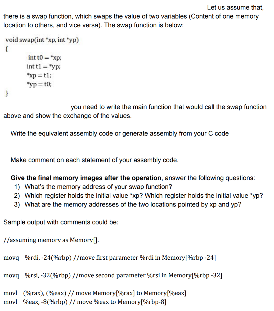 Solved Let us assume that, there is a swap function, which | Chegg.com