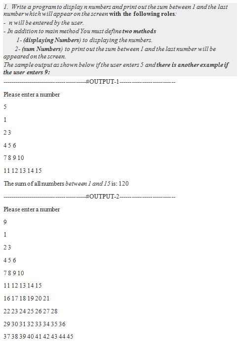 Solved Write a program to display n numbers and print out | Chegg.com