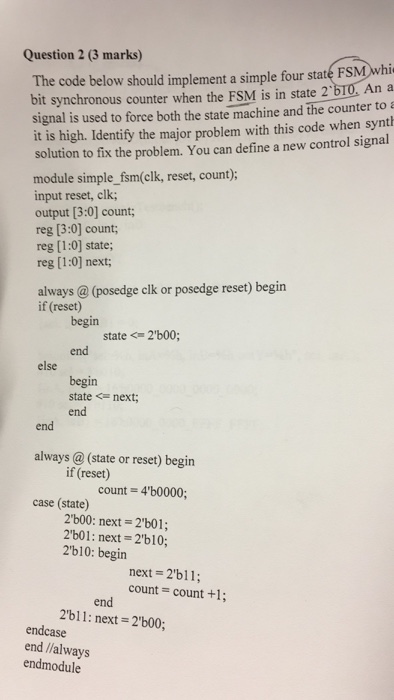 Solved The Code Below Should Implement A Simple Four State 
