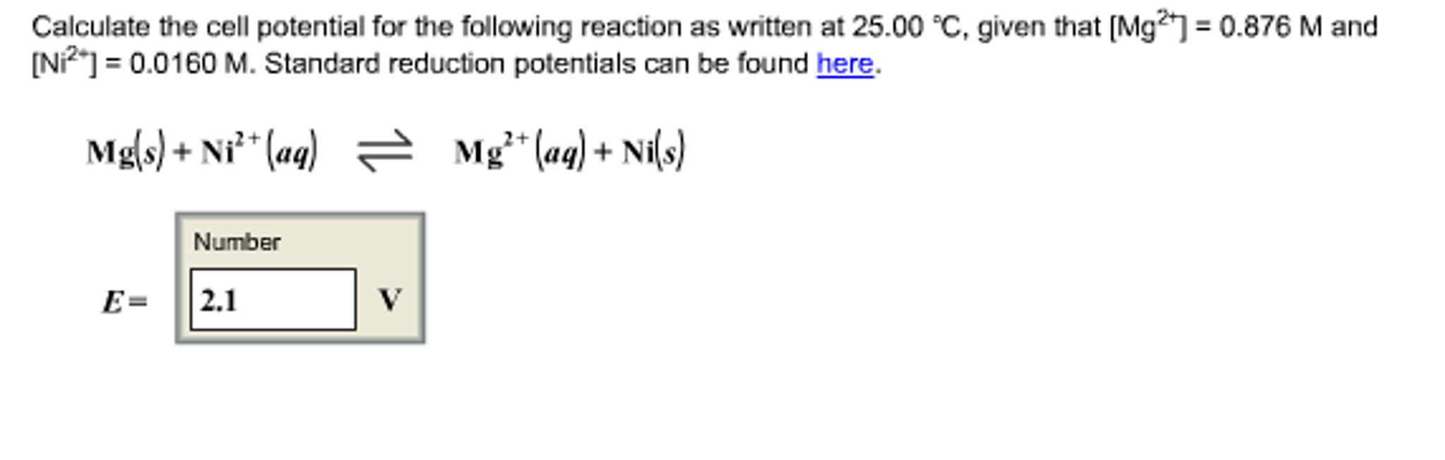 Solved Calculate the cell potential for the following | Chegg.com