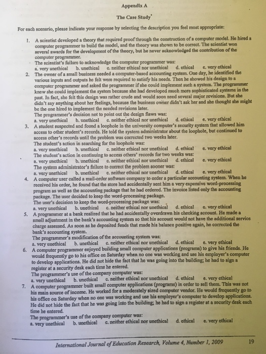 Appendix A The Case Study For each scenario, please | Chegg.com