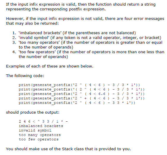 Solved If the input infix expression is valid, then the | Chegg.com