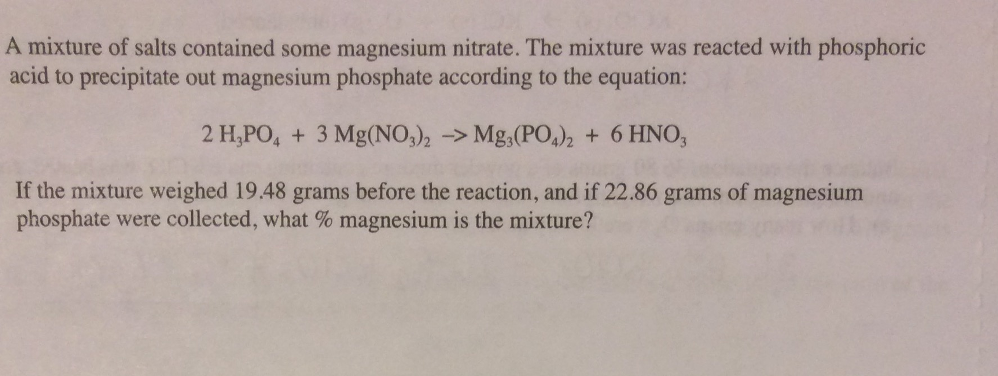 Solved A mixture of salts contained some magnesium nitrate. | Chegg.com