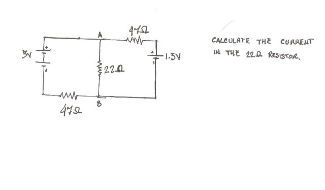 Solved Need help calculating the current in the 22 ohm | Chegg.com