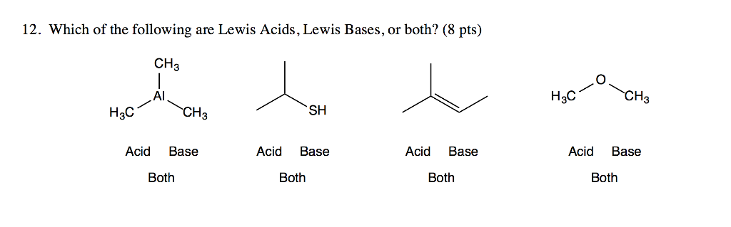 Solved 12. Which of the following are Lewis Acids, Lewis | Chegg.com