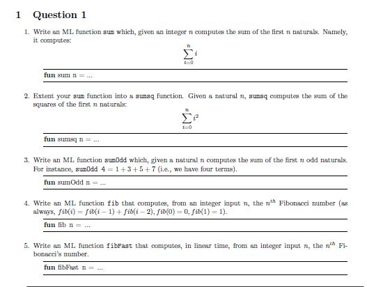 Solved Write An Ml Function Sue Which Given An Integer N 