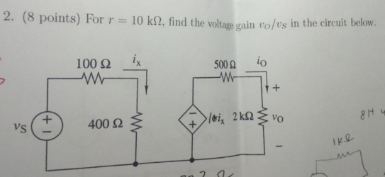 Solved For r = 10 k ohm, find the voltage gain | Chegg.com