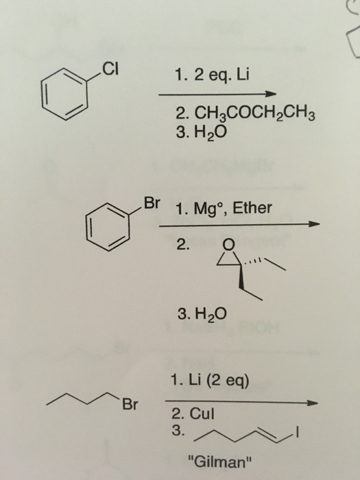 Solved Cl CI 1. 2 eq. Li 2. CH3COCH2CH3 3. H20 ﹀Br 1, Mg", | Chegg.com