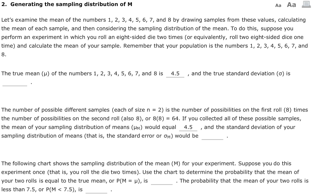 Solved 2. Generating the sampling distribution of M Aa Aa | Chegg.com