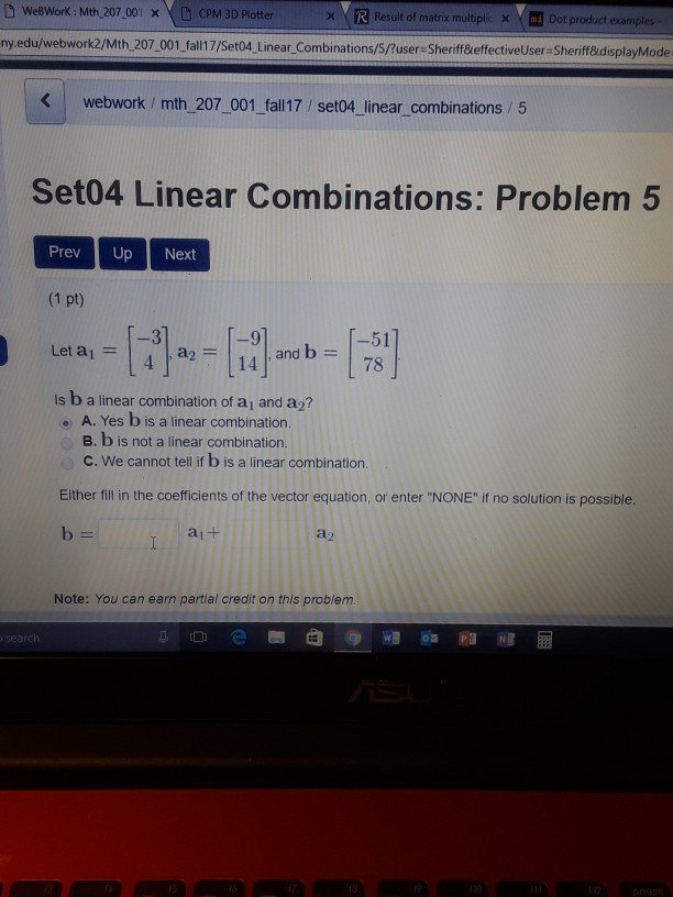 Solved D WeBWorK: Mth-207-001 × (D cpM3D plotter Result of | Chegg.com