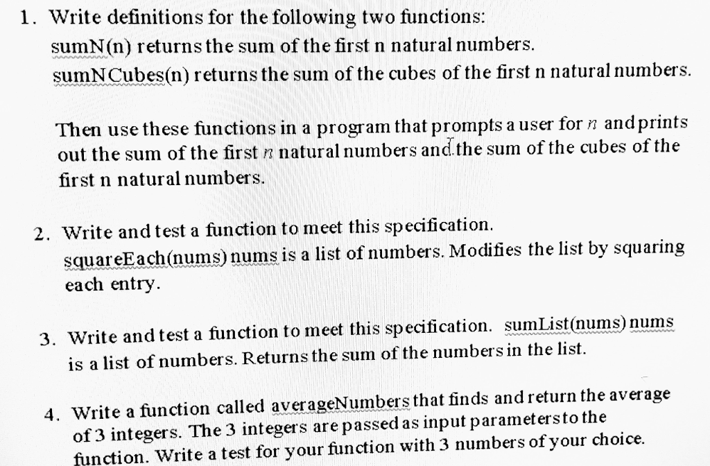 Solved 1 Write Definitions For The Following Two Functions