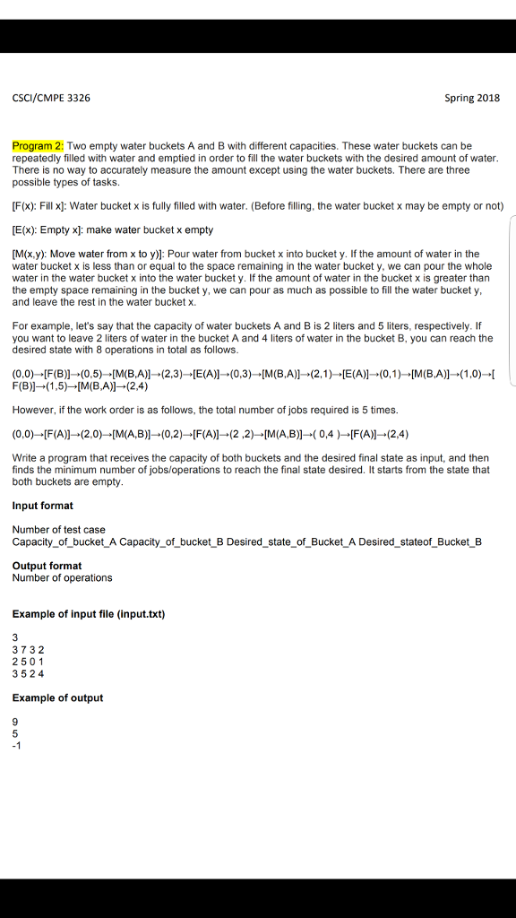 Solved CSCI/CMPE 3326 Spring 2018 Program 2: Two empty water | Chegg.com