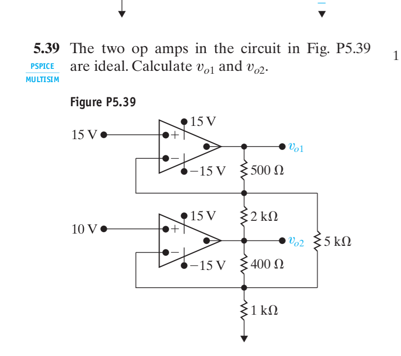 Solved The two op amps in the circuit in Fig. P5.39 are | Chegg.com