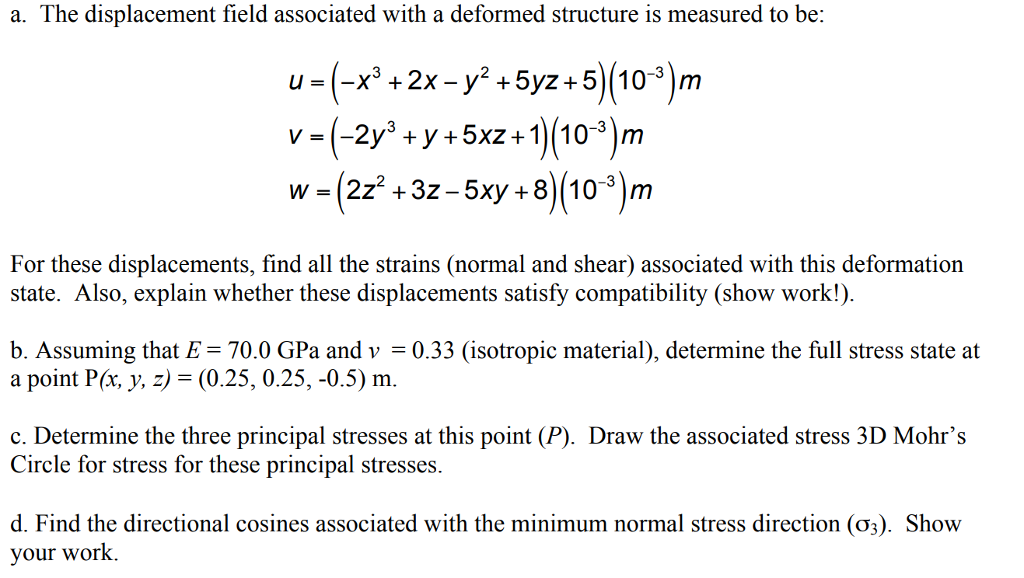 Solved a. The displacement field associated with a deformed | Chegg.com
