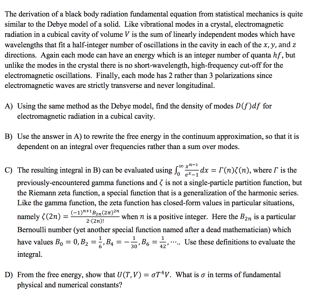 The derivation of a black body radiation fundamental | Chegg.com