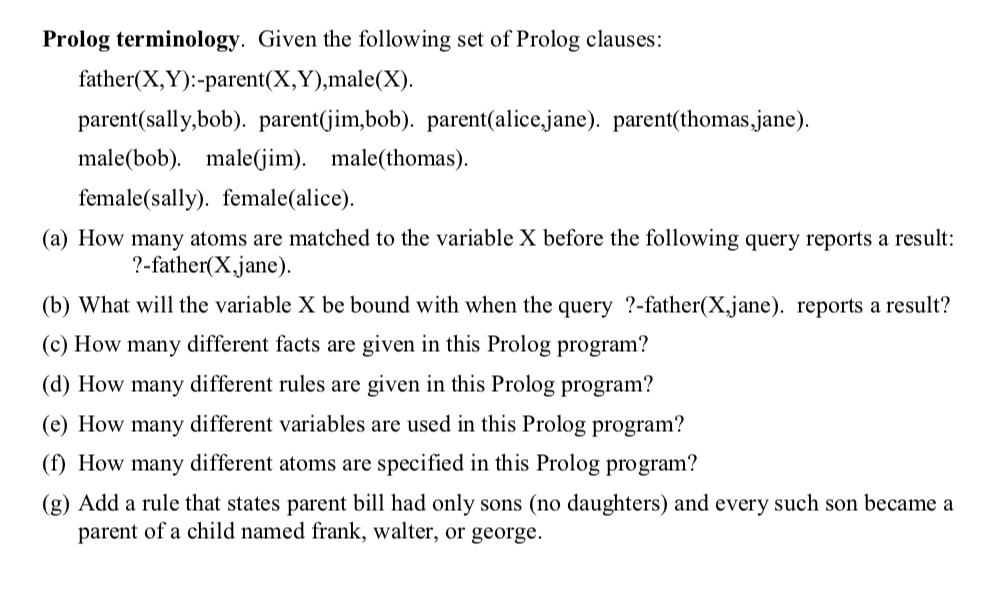 Solved Prolog terminology. Given the following set of Prolog | Chegg.com