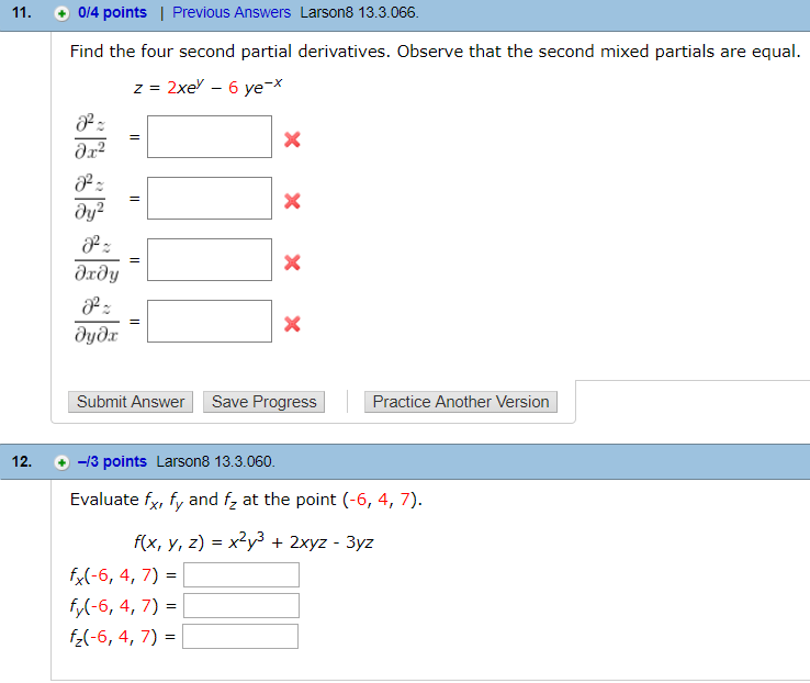 Solved 11. 0/4 points | Previous Answers Larson8 13.3.066 | Chegg.com