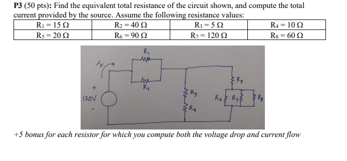 Solved P3 (50 pts): Find the equivalent total resistance of | Chegg.com