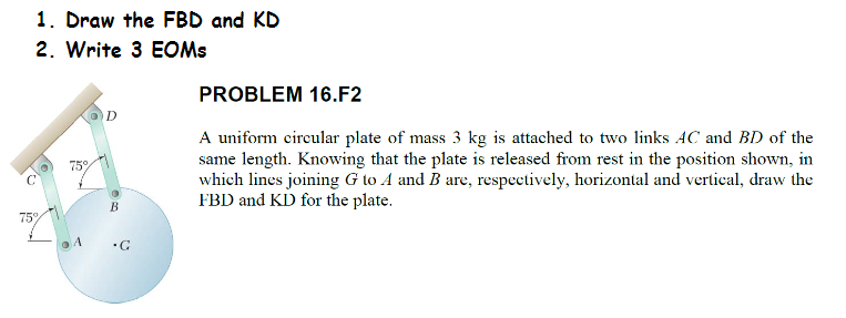 Solved 1. Draw the FBD and KD 2. Write 3 EOMs PROBLEM 16.F2 | Chegg.com