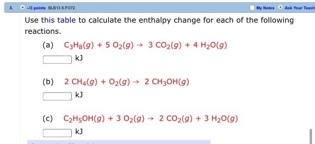 Solved Use this table to calculate the enthalpy change for | Chegg.com