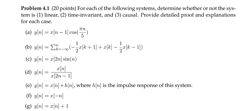 Solved Problem 4.1 (20 points) For each of the following | Chegg.com
