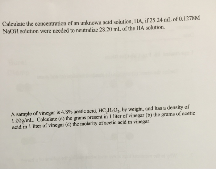 Solved Calculate the concentration of an unknown acid | Chegg.com
