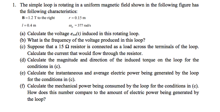 Solved 1. The simple loop is rotating in a uniform magnetic | Chegg.com
