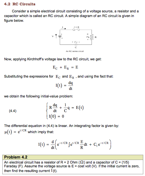 Solved 4.2 RC Circuits Consider a simple electrical circuit | Chegg.com