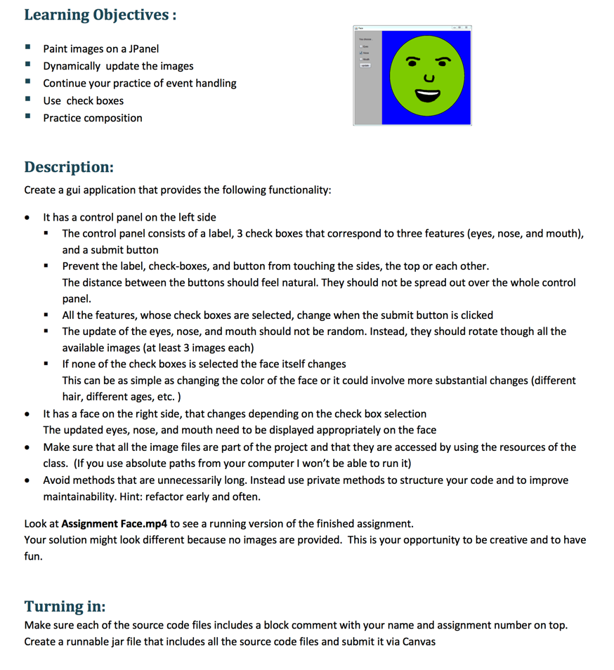 Solved Learning Objectives: Paint images on a JPanel | Chegg.com