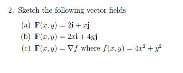 Solved Sketch the following vector fields (a) F (x, y) = 2i | Chegg.com
