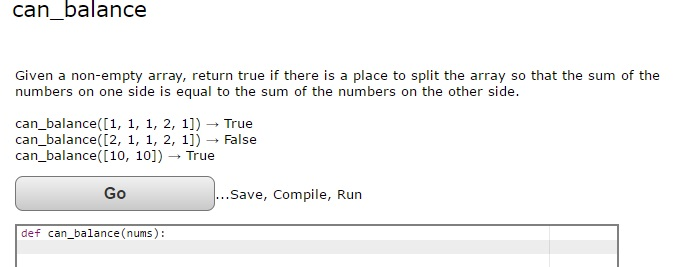 Solved can balance Given a non-empty array, return true if | Chegg.com