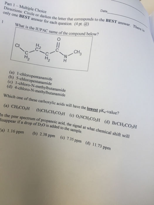Solved Date Part 1 -Multiple Choice Directions: Cirele or | Chegg.com
