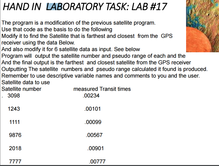 Solved Hand In Laboratory Task Lab 17 The Program Is A 