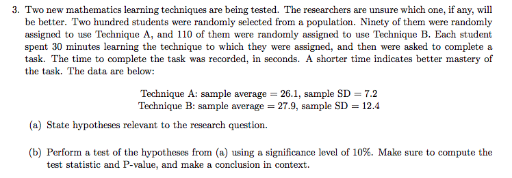 Solved 3. Two new mathematics learning techniques are being | Chegg.com