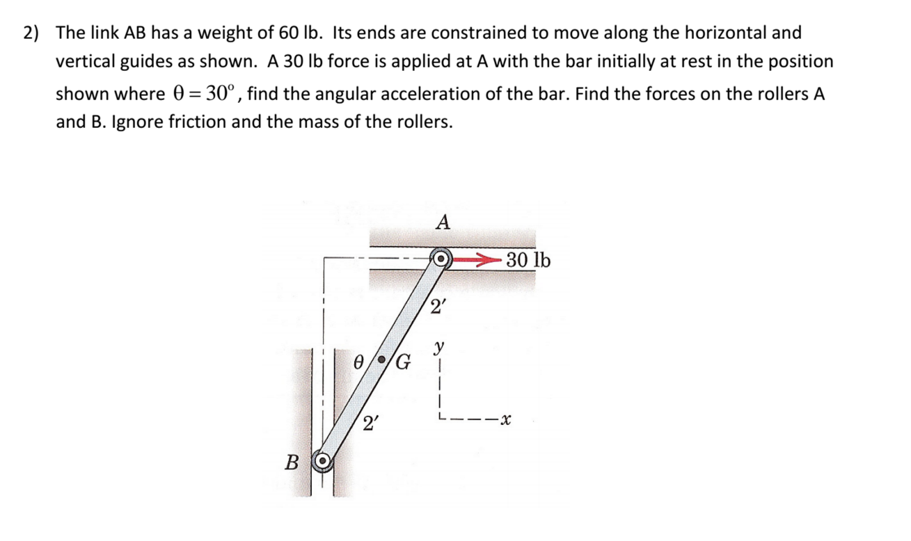 Solved The link AB has a weight of 60 lb. Its ends are | Chegg.com