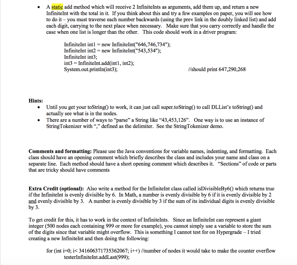 CSC205AB Program3: Infinite Int Background: Please | Chegg.com